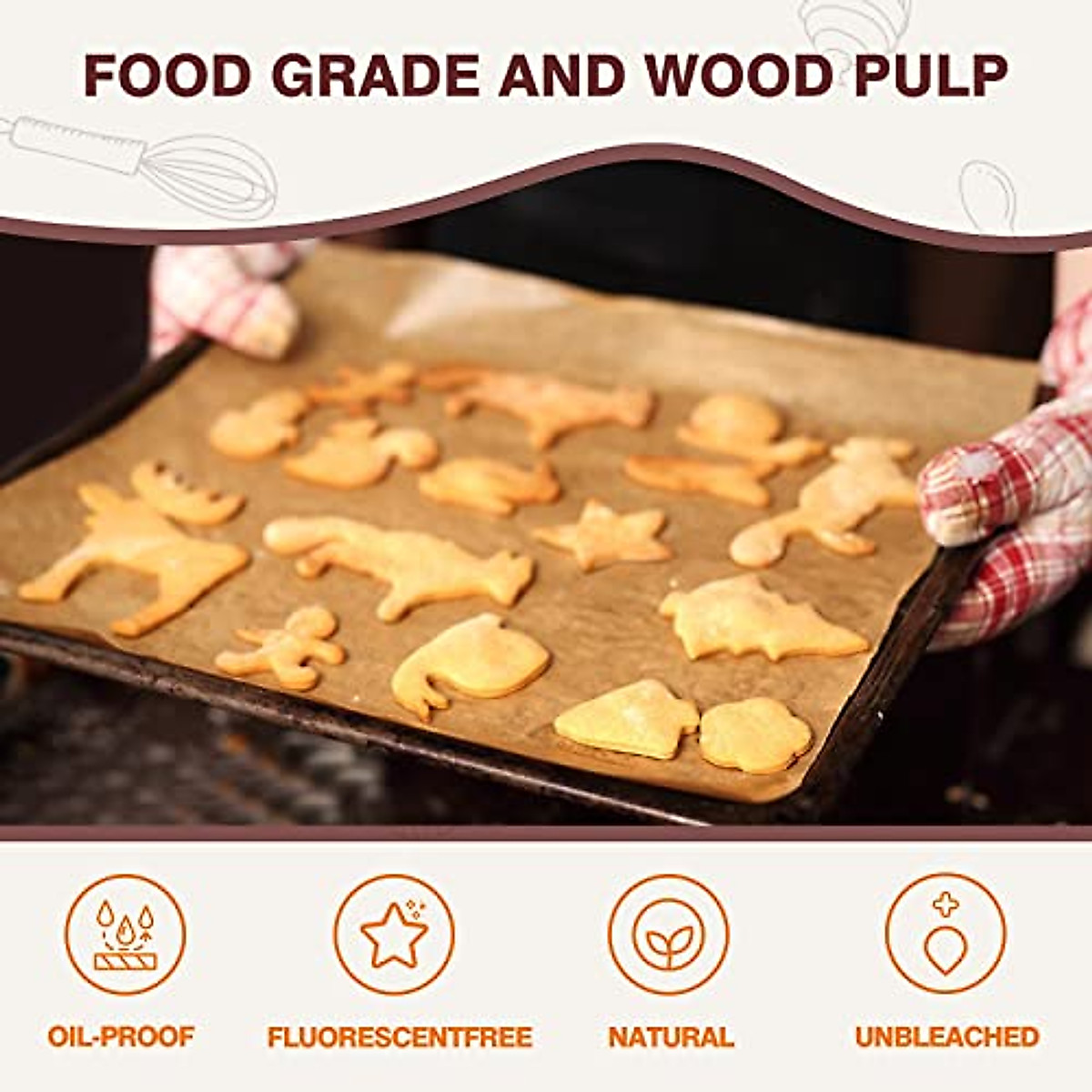 Unbleached Parchment Paper for Baking, 15 in x 210 ft, 260 Sq.Ft, Heavy Duty Baking Paper with Slide Cutter, Non-stick Brown Parchment Paper Roll for Cooking, Air Fryer, Steaming, Baking Bread