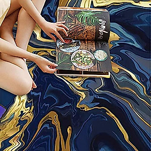 Area Runner Rug Non-Slip Throw Rugs Luxury Wallpaper Blue Marble and Gold Abstract Background Texture Carpet Playmat Yoga Indoor Floor Carpet Patio Door Mat for Living Room Home Decor