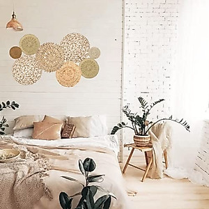 Boho Wall Basket Decor set of 8 (Size: 4.3"-15"), Handmade Boho Wall Baskets Decor, Woven Seagrass Wicker Rattan Flat African Baskets Wall Hanging Decor