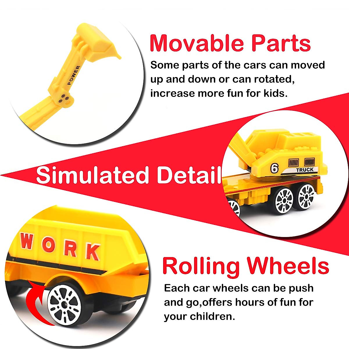 Alloy Truck Mini Pocket Size Construction Models Play Vehicles Toy Trucks for Boys Age 2 3 4,Kids Party Favors Cake Decorations Topper Birthday Gift,6Pcs Set