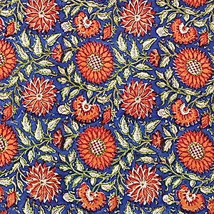 traditional Jaipur Printed Soft Cotton Fabric Hand Printed Indian Fabric, Cotton Fabric by The Yard Fabric, Jaipuri Cotton Kurti Print Fabric for Summer Dress (5 Yards)