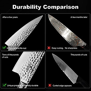 imarku Damascus Chef Knife, 8 inch Kitchen Knife Premium Sharp Cooking Knife HC German Stainless Steel Japanese Knife for Home Kitchen and Restaurant, Hand-Hammered, Ergonomic Handle, Gift Box