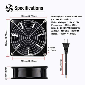 Wathai AC 12038 120mm x 38mm 110V 120V Dual Ball Metal Cooling Axial Fan High Airflow