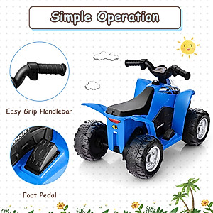 OLAKIDS Kids Ride On ATV, 6V Electric Vehicle for Toddlers, 4 Wheeler Battery Powered Motorized Quad Toy Car for Boys Girls with LED Lights, Horn (Blue)