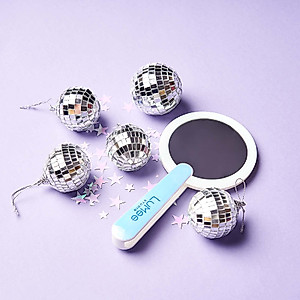 Lumee Lighted Makeup Mirror - LED Light Round Mirror with Rechargeable Battery, Folding Handle - Compact Portable Hand Mirror for Party Travel Office - Iridescent (Included USB A to Micro USB Cable)