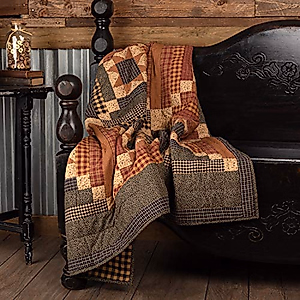 VHC Brands Maisie Quilted Throw 60x50 Country Patchwork Design, Barn Red