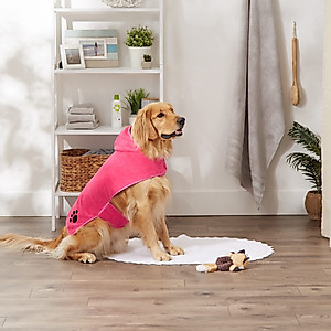 Bone Dry Pet Robe Collection, Embroidered Absorbent Microfiber Bath Robe with Adjustable Closure, for Dogs & Cats, Large, Raspberry Sorbet