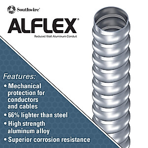 Woods 55082121 25-Feet 1/2-Inch Alflex-Type RWA Reduced Wall Metal Aluminum Flexible Conduit