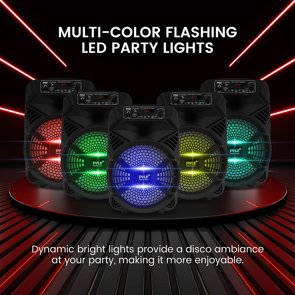 Portable Bluetooth PA Speaker System - 300W Rechargeable Indoor/Outdoor Bluetooth Portable PA System w/ 8” Subwoofer 1” Tweeter, Microphone In, Party Lights, MP3/USB, Radio, Remote - Pyle PPHP836B