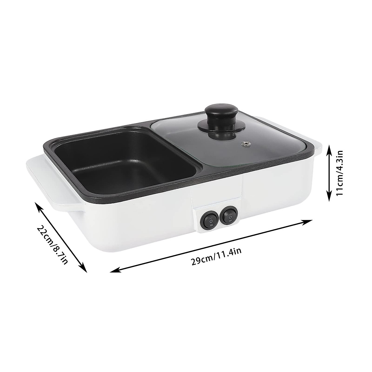 Hot Pot Electric with Grill, 2 in1 Indoor Non-Stick Shabu Shabu Pot & Frying Pan, Portable Mini Hot Pot Korean BBQ w/Individual Dual Temperature Control, 1-3 People (White)