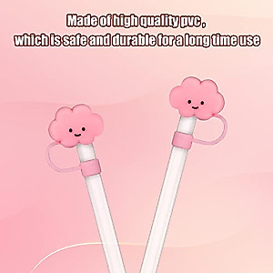 2pcs Cloud Straw Caps Covers for 0.3inch/8mm Diameter Straws, Pink Cute Silicone Straw Toppers Lids Dust-Proof Straw Tips Cover for Sippy Cups Straw Protector (Not Suitable for Stanley)