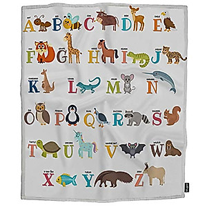 Mugod Zoo Alphabet Throw Blanket Cute Zoo Alphabet with Different Animals in Cartoon Style Decorative Soft Warm Cozy Flannel Plush Throws Blankets for Baby Toddler Dog Cat 30 X 40 Inch