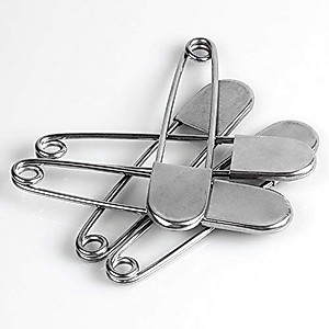 Tool Gadget Large Safety Pins, 5 inch Safety Pins, 10 PCS Stainless Steel Safety Pins Large, Silver Huge Strong XL Safety Pins, Extra Large Laundry Pins for Blankets, Heavy Laundry, Upholstery(5")