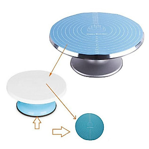 2PCS Silicone Baking Mat with Measurements, Non‑Stick Round Silicone Dough Rolling Mat Baking Pastry Pad Sheet Liner for Cake Turntable Stand (Pink and Blue)