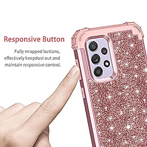 LONTECT for Galaxy A53 5G Case Glitter Sparkly Bling Shockproof Heavy Duty Hybrid Sturdy High Impact Protective Cover Case for Samsung Galaxy A53 5G 2022, Shiny Rose Gold