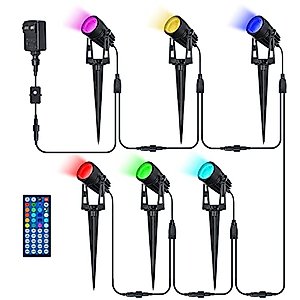 Landscape Lighting,RGB Spotlight with Remote Timer 20 Colors 16 Modes Low Voltage Landscape Lights, 18W 21M Color Changing Garden Lights Outdoor Lights for Yard Lawn Tree Patio Wall Décor -6 Pack