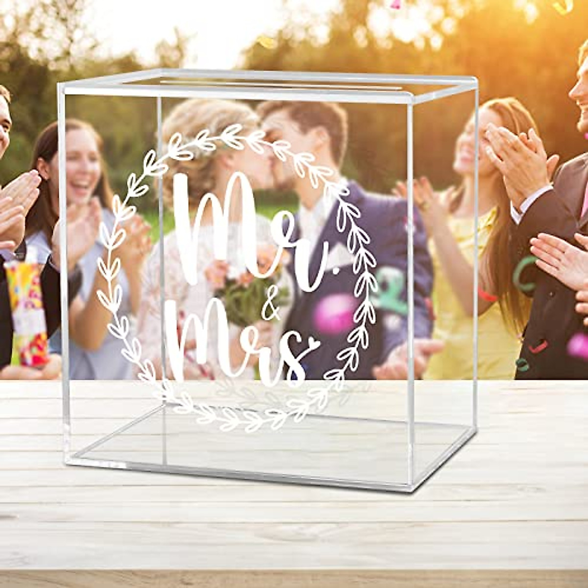 JXQCLR Wedding Card Boxes for Reception,Large 10x10x5.5 inch, Mr and Mrs Gifts, Clear Acrylic Wedding Card Box with Slot