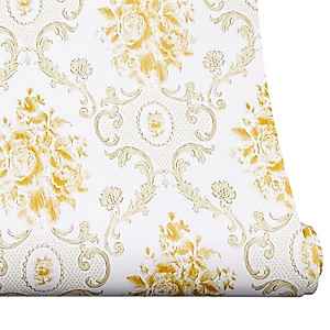 Yifely Gold Damask Self Adhesive Shelf Drawer Liner Decorative Storange Organizers Cabinets Lining Paper Easy to Remove 17.8 Inch by 9.8 Feet