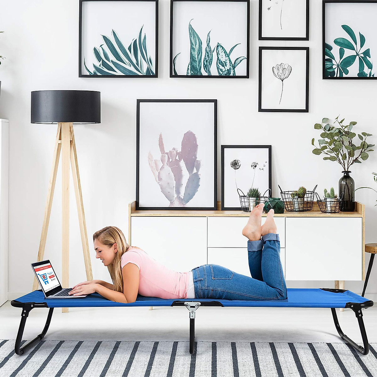 GYMAX Camping Cot, 330 LBS Folding Cot for Sleeping, Easy Set Up Cot Bed for Adults, Indoor &Outdoor Travel Adventure Picnic Hiking Cot for Patio Yard Home Office (Blue)