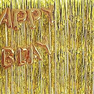 Liatinbo 3.3x8.2 Feet Gold Backdrop Curtain for Party Decor,Tinsel Streamer Backdrop Curtains,Foil Fringe Backdrop for Birthday,Graduation Decorations,Parties, Photo Booth Backdrops (3 Pcs, Gold)