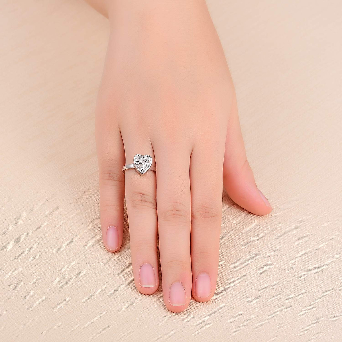 925 Sterling Silver Heart Tree of Life Flower Cremation Urn Ring for Ashes for Women Hold Loved Ones Finger Ring Memorial Keepsake Jewelry (10)