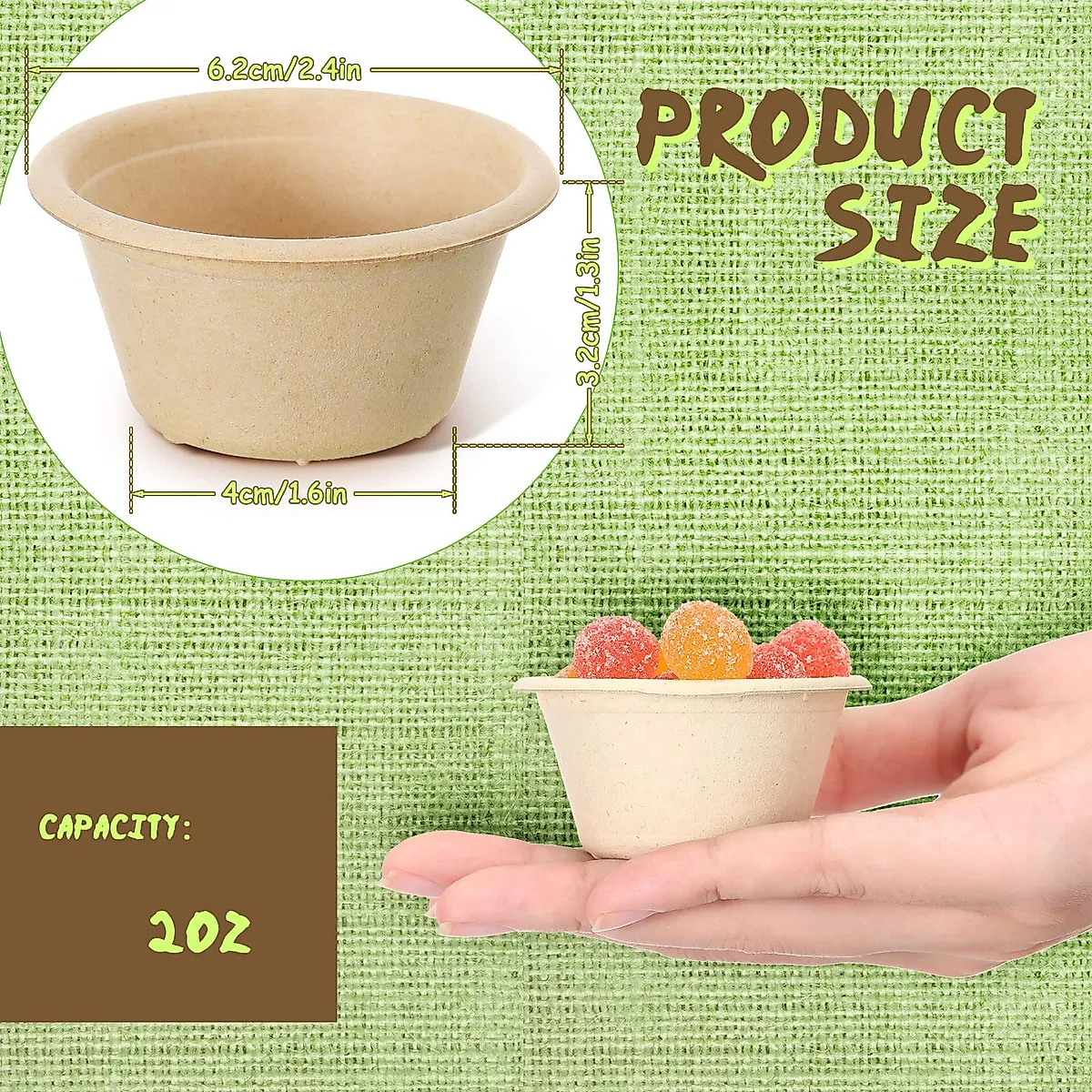 Sieral 2 oz Natural Bagasse Fiber Cups Disposable Food Sugarcane Small Sample Portion Biodegradable Compostable Tasting Cups Souffle Condiment Sauce Ice Cream Dishes for Party(500 Packs)