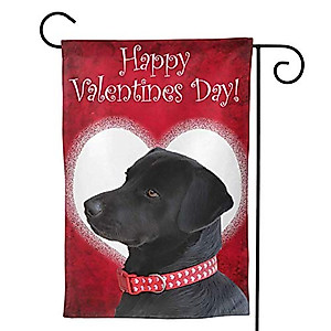 Happy Valentines Day Cute Black Labrador Dog Gift Lab Seasonal Family Double Sided Garden Flag Outdoor Funny Decorative Flags For Garden Yard Lawn Decor Gift 12 X 18 Inch