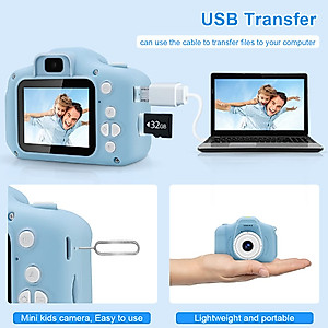 YUE3000 Kids Camera, Front and Rear Camera Digital Cameras for Boys and Girls Gift Age 3-9, 2.0 -inch Screen,1080P Video with 32GB SD Card-Blue