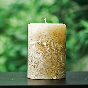 Rustic Textured Light Brown Unscented Pillar Candle - Choose Size - Handmade