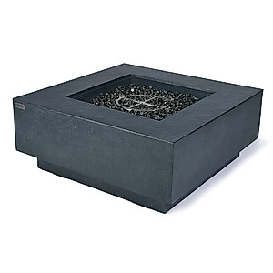 Elementi Plus Bergen Outdoor Table 40 Inches Fire Pit Patio Heater Concrete Firepits Outside Electronic Ignition Backyard Fireplace Cover Fire Glass Included Natural Gas