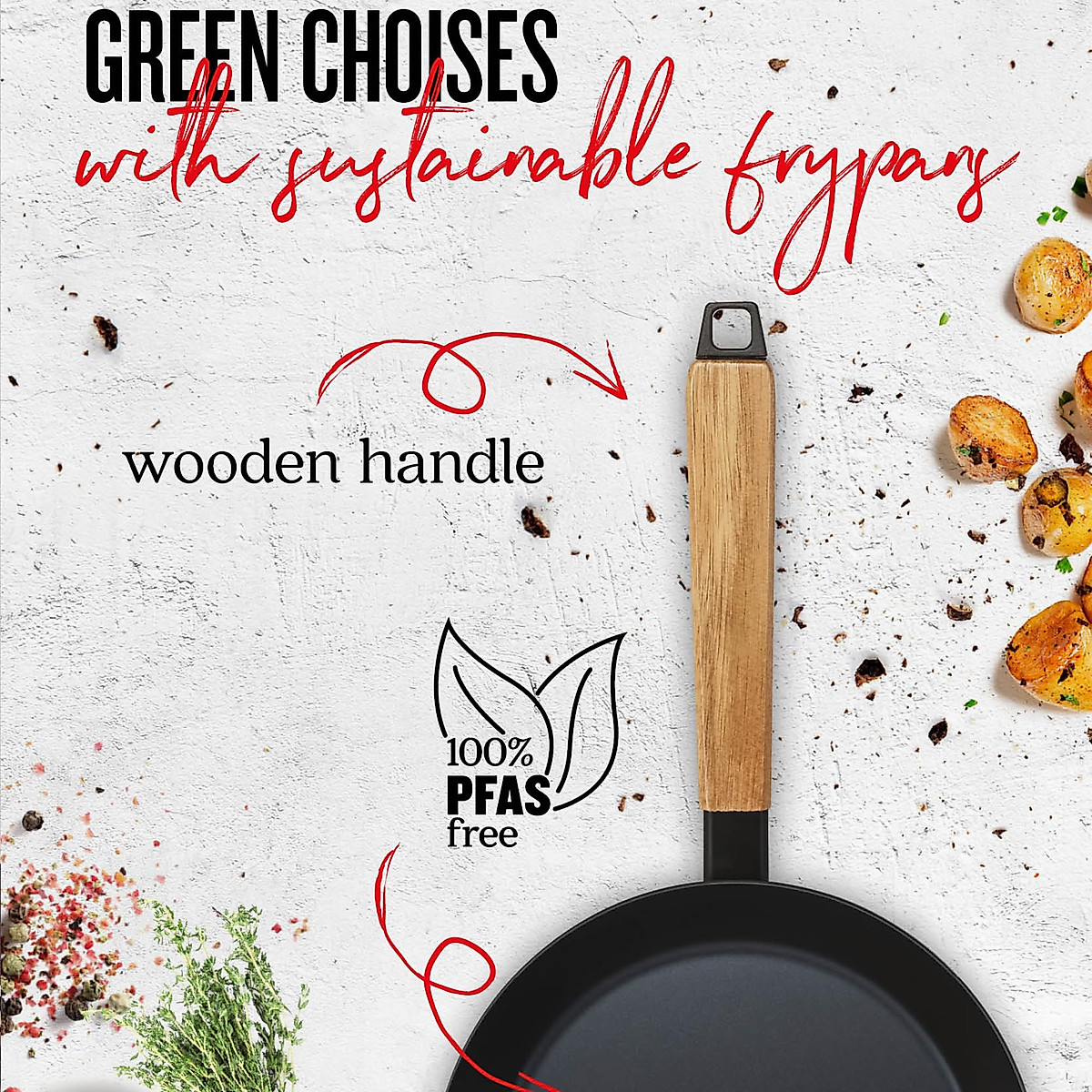 Alva Forest Nonstick Carbon Steel Frying Pan Skillet Pre-Seasoned Non Toxic 9.5" PFAS, PFOA & PFTE Free, for Cooking Pan Set, Induction Safe, Add to Your Pots and Pans Set Cookware