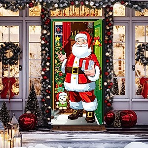 Christmas Door Cover Decoration Christmas Santa Claus Door Cover Xmas Door Hanging Banner Christmas Santa Background Banner for Home Front Door Holiday Christmas Decoration (Bright)