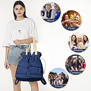 Women Nylon Backpack for Convertible Backpack,Large Handbags and Ladies Fashion Nylon Bookbag Travel Bag (Dark blue beige)