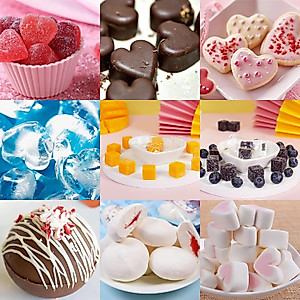 REKIDOOL 3 Pieces Candy and Chocolate Silicone Molds Set Non-stick Including Heart, Round, Square Baking Mold for Hard Candy, Gummy, Hot Caramel, Ice, Cake, Jello, Ganache (Blue)