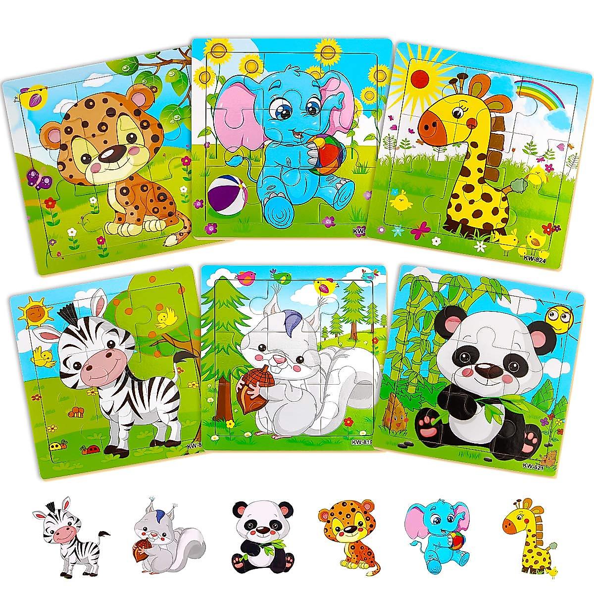 Aitey Set of 6 Toddler Puzzles Ages 2-4, Wooden Jigsaw Puzzles for Kids Ages 3-5, Puzzles for Toddlers 2 3 4 Year Old, Kids Puzzle Toys with Animal Patterns Educational Toys for Boys and Girls