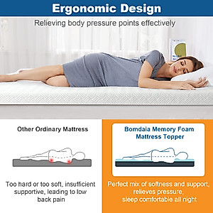 Bomdaia 3 Inch Gel Memory Foam Mattress Topper Queen Size Cooling Mattress Pad Pressure Relief Bed Topper for Back Pain, High Density Bamboo Charcoal Firm Topper with Removable & Washable Cover