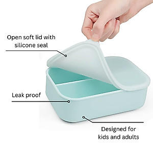 Cocina Vida 2 Pack Large Divided Food Storage and Meal Prep Containers - BPA Free Bento Box - Food Grade Silicone Lunch Box, 3 Compartment Leak Proof - 48 Ounce/1400 ml