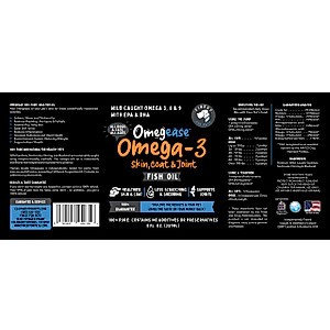 100% Pure Omega 3 Fish Oil for Dogs & Cats - Omegease Supplement for Skin & Coat, Itching, Shedding, Joints & Immune Health (8 oz)