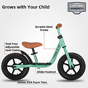 JOYSTAR 10 Inch Toddler Balance Bike 2 Year Old Push Bicycle with Footrest 10" Glider Bikes No Pedal Bicycle Training Bikes Baby Birthday Gifts for 2-4 Girls Green