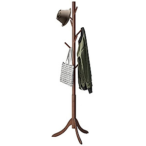 kiplant Bamboo Wood Coat Rack Stand, Freestanding Coat Tree with 8 Hooks, Hallway Entryway Hat Hanger Organizer Standing for Bedroom, Office, Clothes, Jackets, Bags, Umbrallas