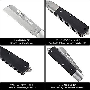 Linsen-outdoor Black Handle Pruning Knife,Grafting Knife, Stainless Steel Garden Budding Knife, Folding Pocket Knife for Grafting Multi Cutting Tool, Weed Bushes Branches Mushroom Diggig Knife