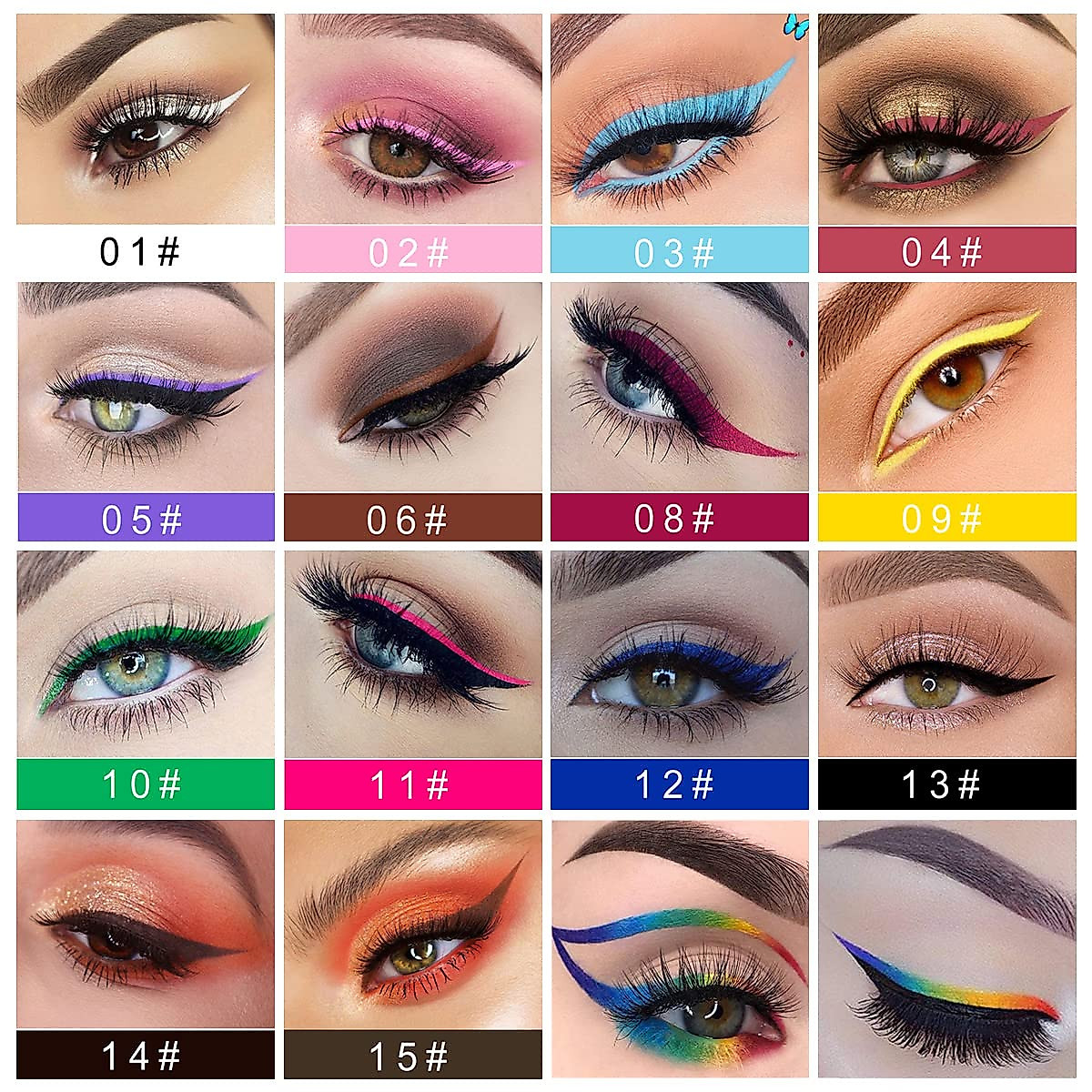 CHARMCODE 14 Colored Eyeliners - Liquid Color Eyeliner Highly Pigmented - White Eyeliner - Liquid Liner Coloful Set - Vivid Matte Eye Makeup