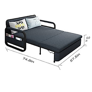 PIAQIA Convertible Pull Out Couch Sleeper with 1” Natural Latex Mattress, Folding Futon Sofa Bed with Storage, Suitable for Apartment, Dorm, Guest Room, Office, Light Gray, 59" Width