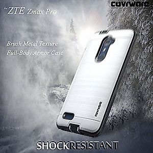 COVRWARE [Iron Tank] case Compatible with ZTE ZMAX PRO/ZTE Carry, with Built-in [Screen Protector] Full-Body Rugged Holster Armor Case [Brushed Metal Texture Design][Belt Clip][Kickstand], White