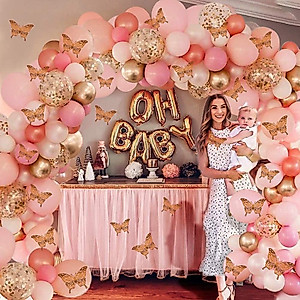150pcs Rose Gold Pink Butterfly Balloon Garland Arch Kit Theme Baby Shower Birthday Bachelorette Party Decorations for Girl Women, Rose Gold Pink Balloons, Baby Girl Balloon