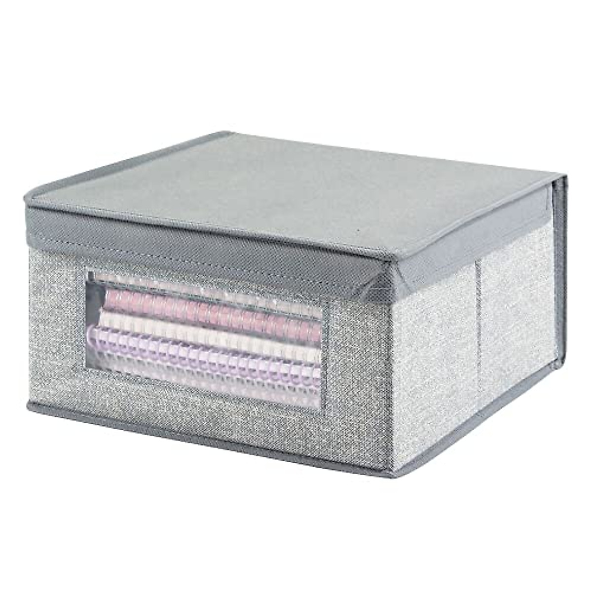 mDesign Medium Fabric Stackable Closet Storage Organizer Box with Front Window/Lid for Bedroom, Office, Mudroom Organization, Hold Clothes, Blankets, Linens, Lido Collection, 8 Pack, Gray