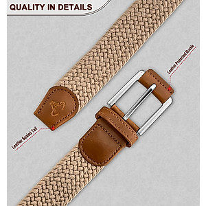 BULLIANT Stretch Belt Men,Mens Gift Woven Braided Web Belt 1 3/8 for Golf Casual Pants Shirts Jeans(Beige,36"-40" Waist Adjustable)