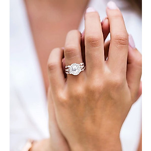 TIGRADE 1.5CT Bridal Ring Sets Oval Cut Cubic Zirconia Wedding Band Halo CZ Engagement for Women Size 3.5-12, Silver, Size 7