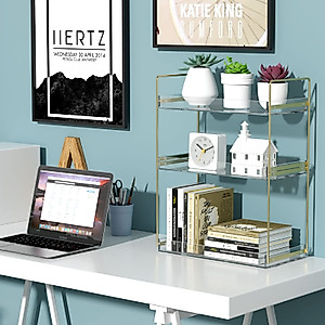 Bathroom Countertop Organizer, 3 Tier Acrylic Tray Vanity Counter Skincare Organizer Shelf, Kitchen Under Sink Standing Rack, Home Storage Holder for Lotion Makeup Cosmetics Perfume Spice, Gold