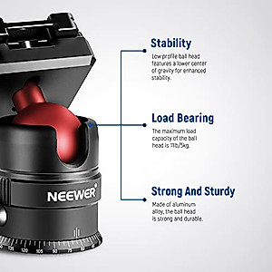 NEEWER Tripod Head, 360° Rotating Panoramic Ball Head with 1/4” Quick Shoe Plate for Tripod Monopod Slider DSLR Camera Camcorder, Max Load up to 5kg/11lb – GM28